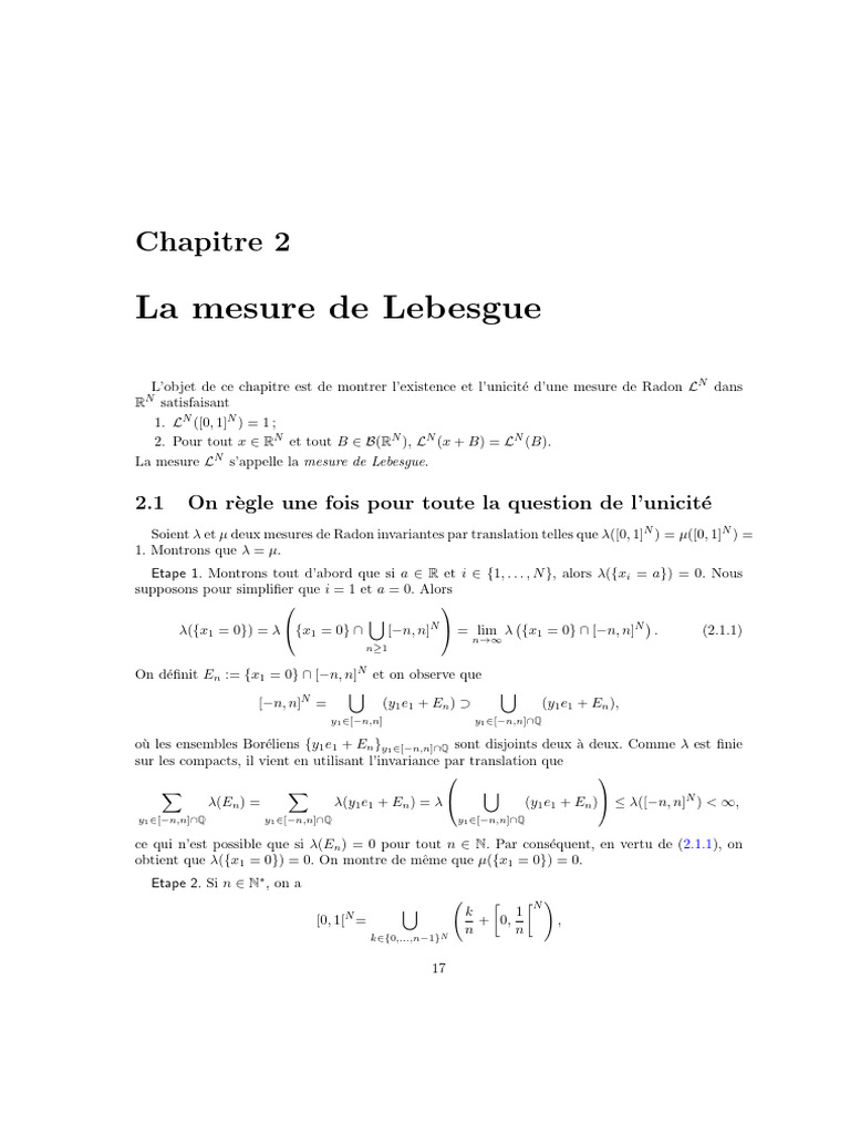 Mesure de Lebesgue et Propriétés | PDF | Intégral | Compacité ...