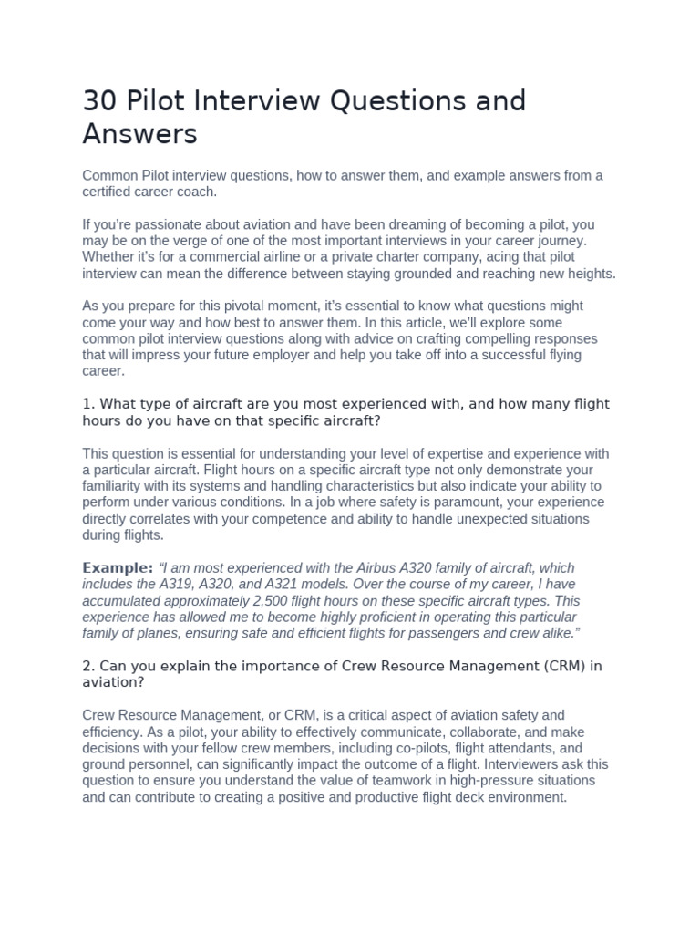 30 Pilot Interview Questions and Answers | PDF | Air Traffic Control ...