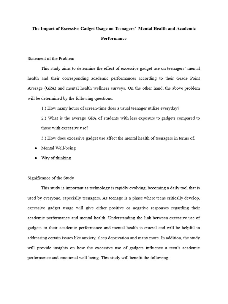 The Impact of Excessive Gadget Usage On Teenagers' Mental Health and ...