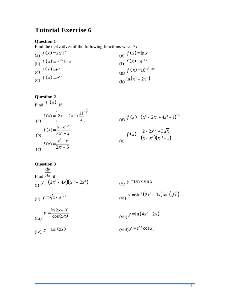 Derivative Calculation Exercises | PDF