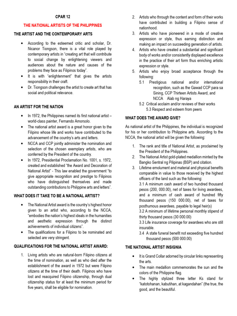 CPAR 12 NATIONAL ARTIST OF THE PHIL - PDF | PDF | Manila | Philippines