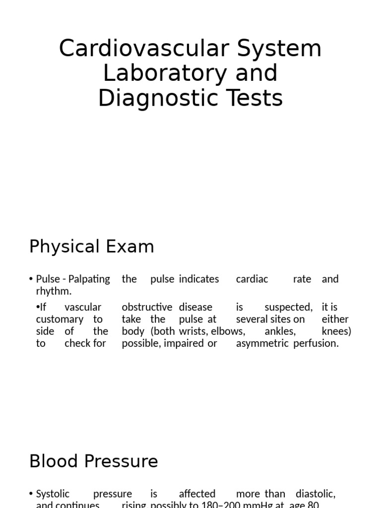 Cardiovascular System Laboratory and Diagnostic Tests | PDF ...