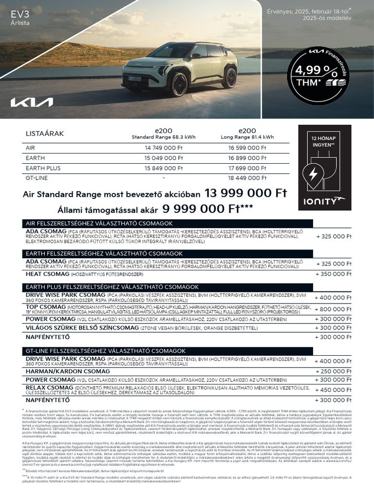 Kia EV3 Price list arlista Hungary 2025 | PDF