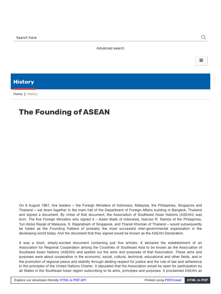 Asean Org The Founding of Asean | PDF | Southeast Asia | Thailand