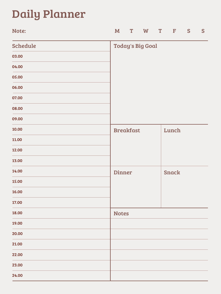 Simple Brown and Beige Minimalist Daily Planner | PDF