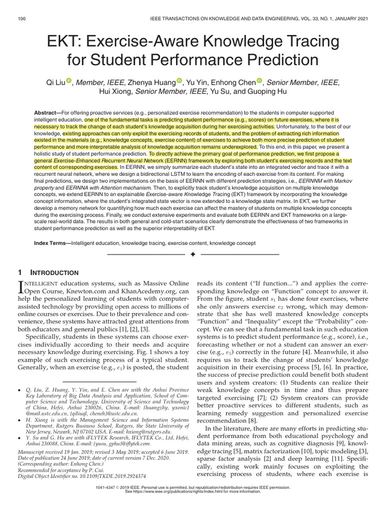 EKT: Exercise-Aware Knowledge Tracing | PDF | Knowledge | Deep Learning