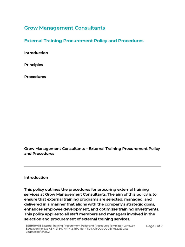 External Training Procurement Policy Template | PDF | Procurement | Evaluation