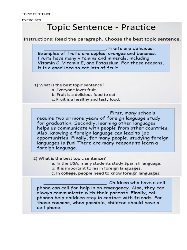 TOPIC SENTENCE | PDF