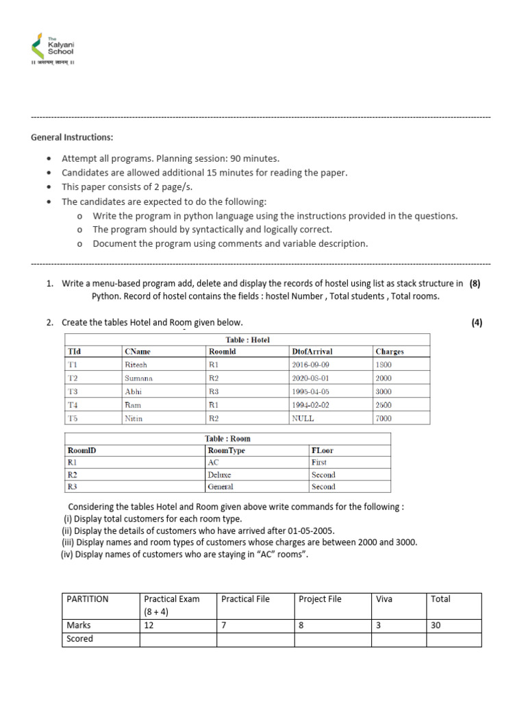 AISSCE Computer Science Practical Exam 2023-24 | PDF