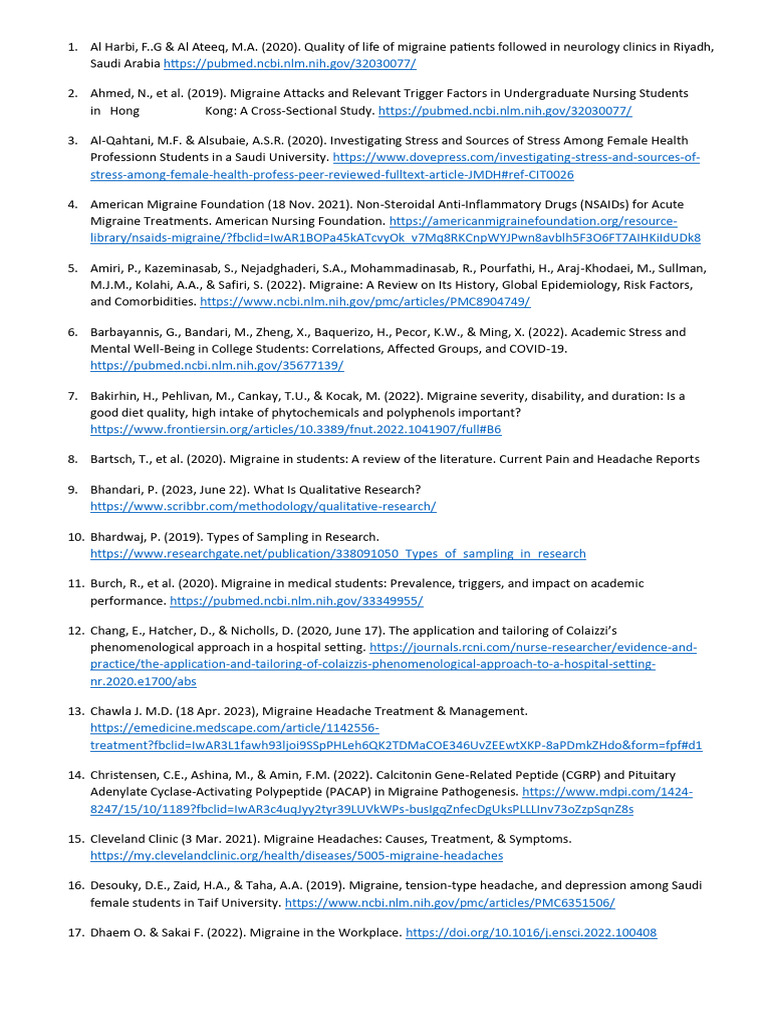 Research Articles and Links | PDF | Migraine | Health Care