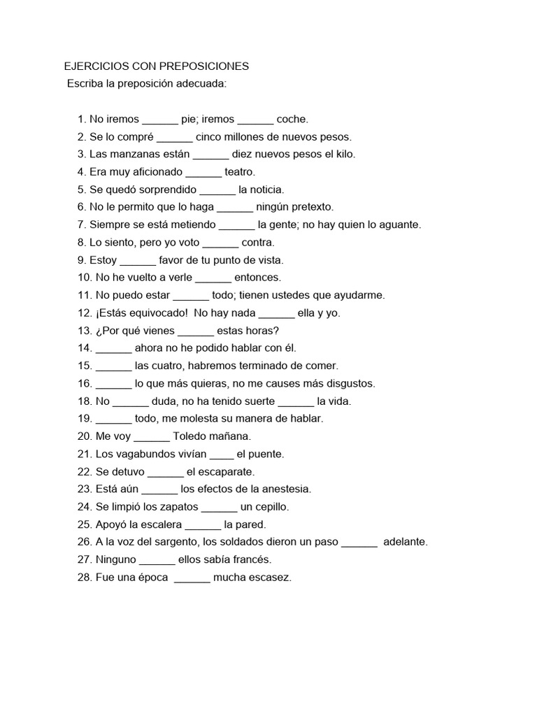 Las Preposiciones - Ejercicio 2 | PDF