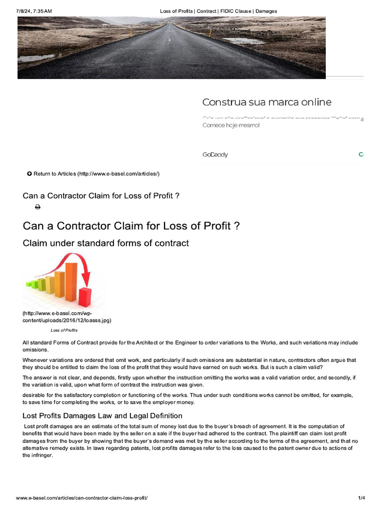 Loss of Profits - Contract - FIDIC Clause - Damages | PDF