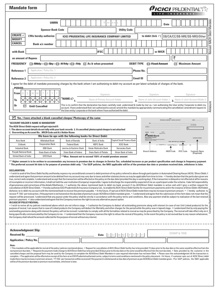 NACH - Direct - Debit - New - Mandate - Form - Blank - 26april ICICIPru ...
