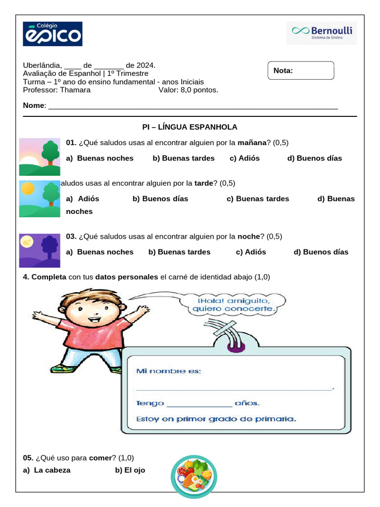 Evaluación de Español 1er Trimestre | PDF