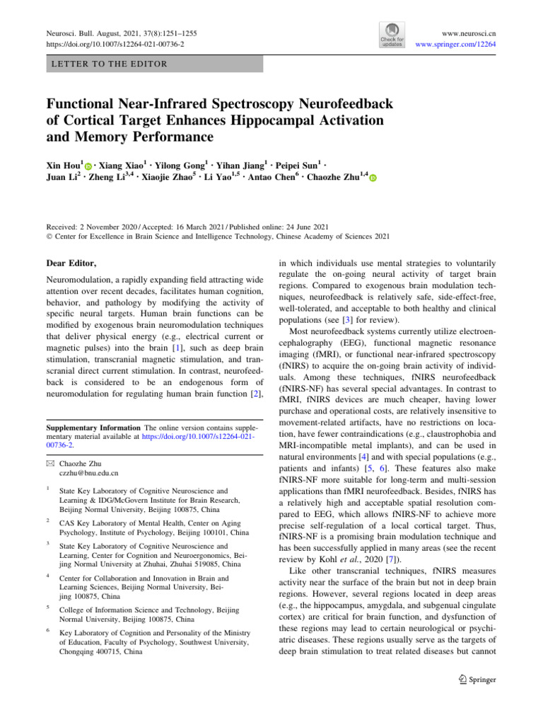 Functional Near-Infrared Spectroscopy Neurofeedback | PDF | Hippocampus ...