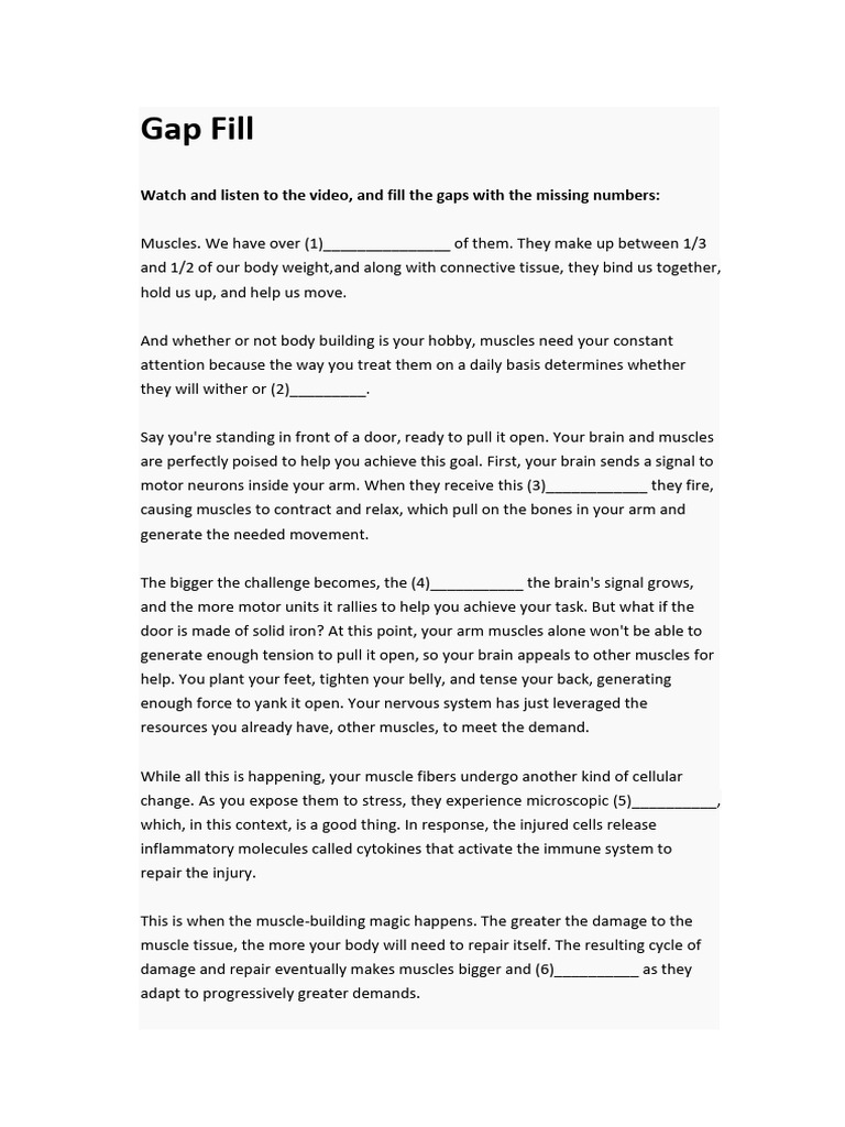 STUDENT - Muscles Video Gap-Fill | PDF | Muscle Hypertrophy | Skeletal Muscle