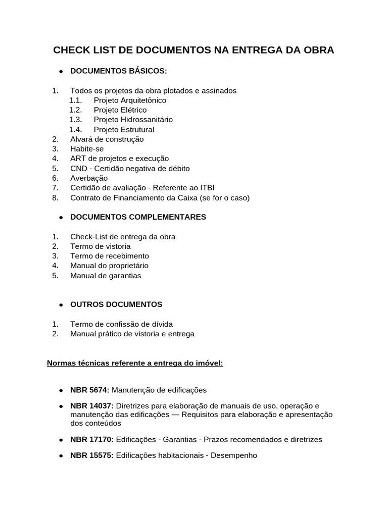 Check List de Documentos | PDF