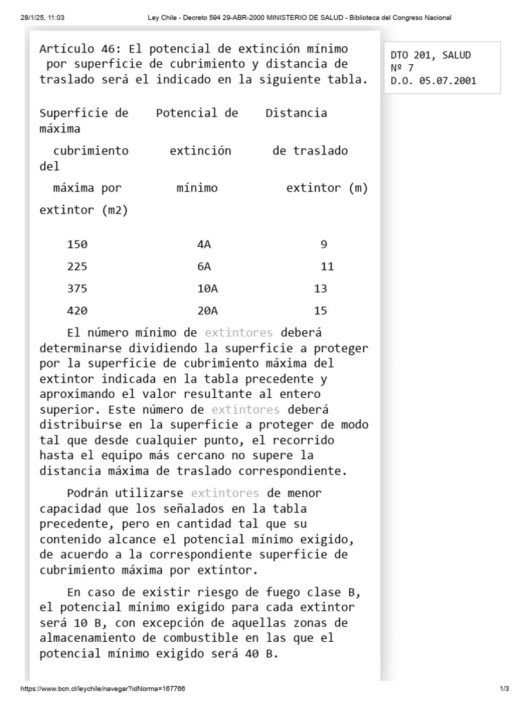 Extintores según Decreto Supremo 594 | PDF