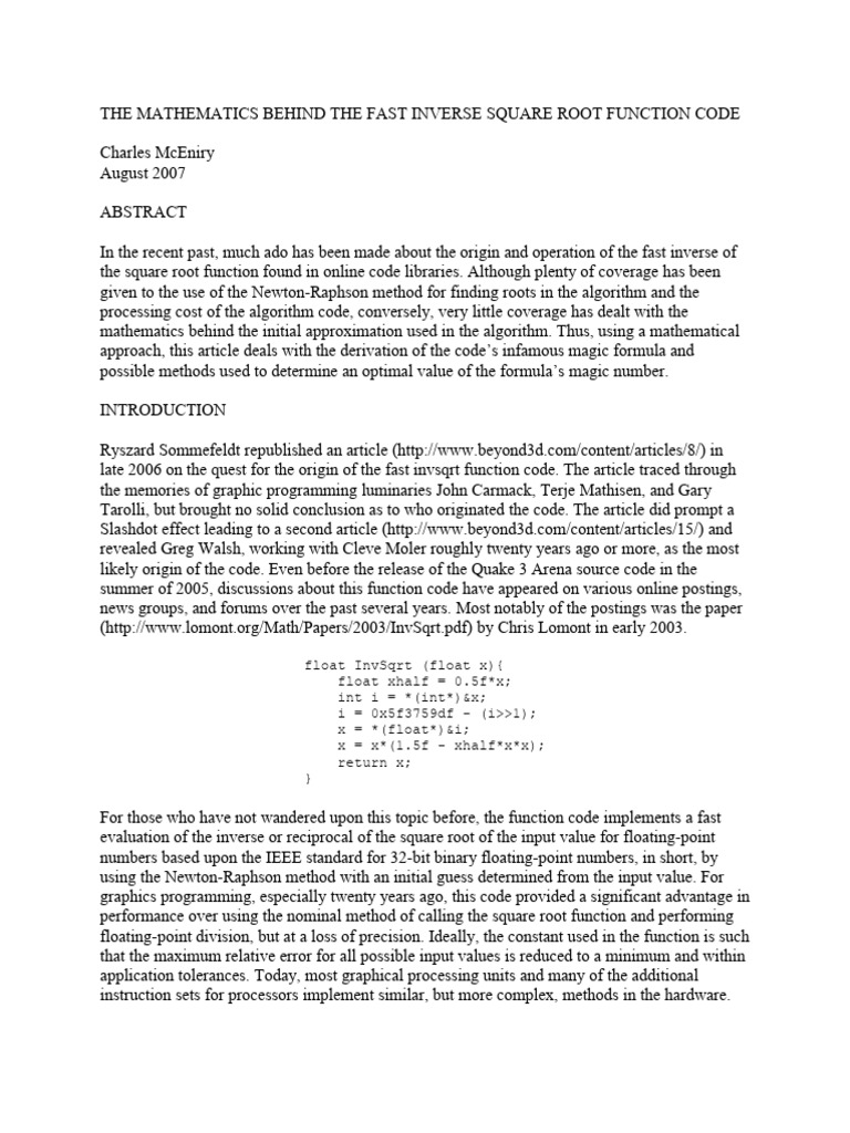 406fast Inverse Square Root | PDF | Theoretical Computer Science | Algorithms