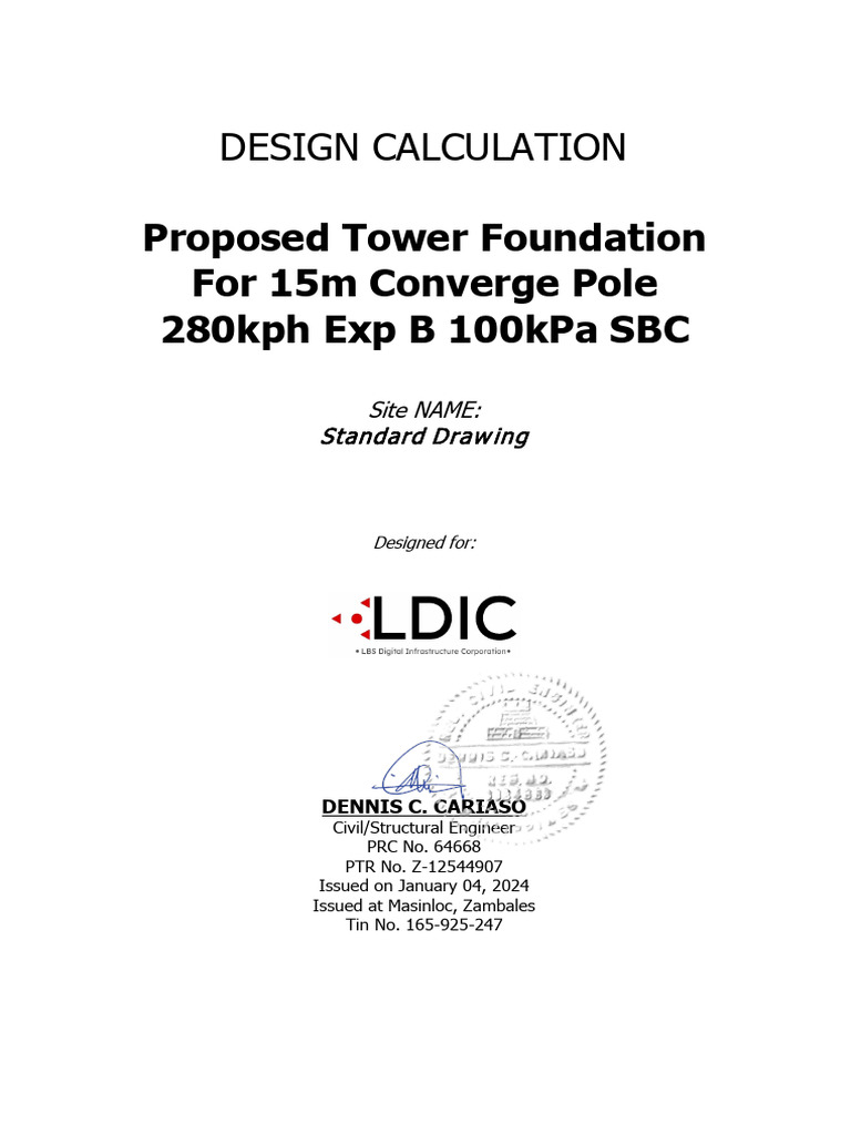 DesignCalc TFD 15m ConvergePole 280kph ExpB Signed | PDF | Structural Load | Civil Engineering