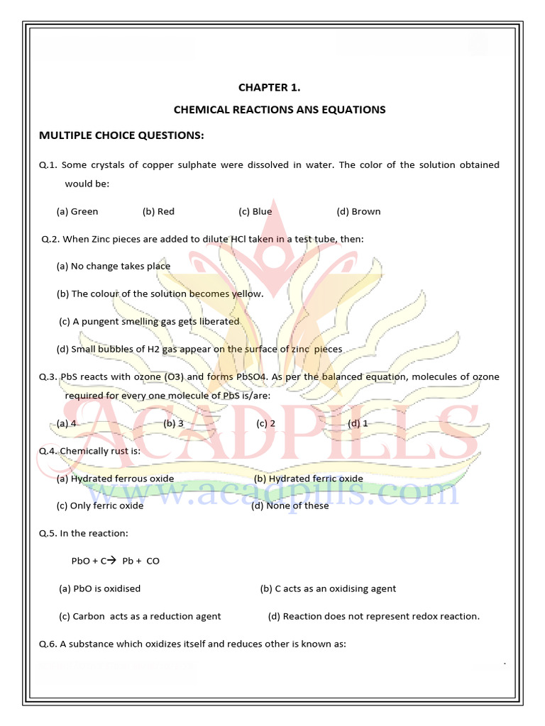 CHEMICAL REACTIONS ANS EQUATIONS NCERT Nichood Questions | PDF | Redox | Chemical Reactions