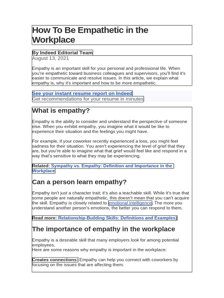 How To Be Empathetic in The Workplace | PDF | Empathy | Behavior Modification