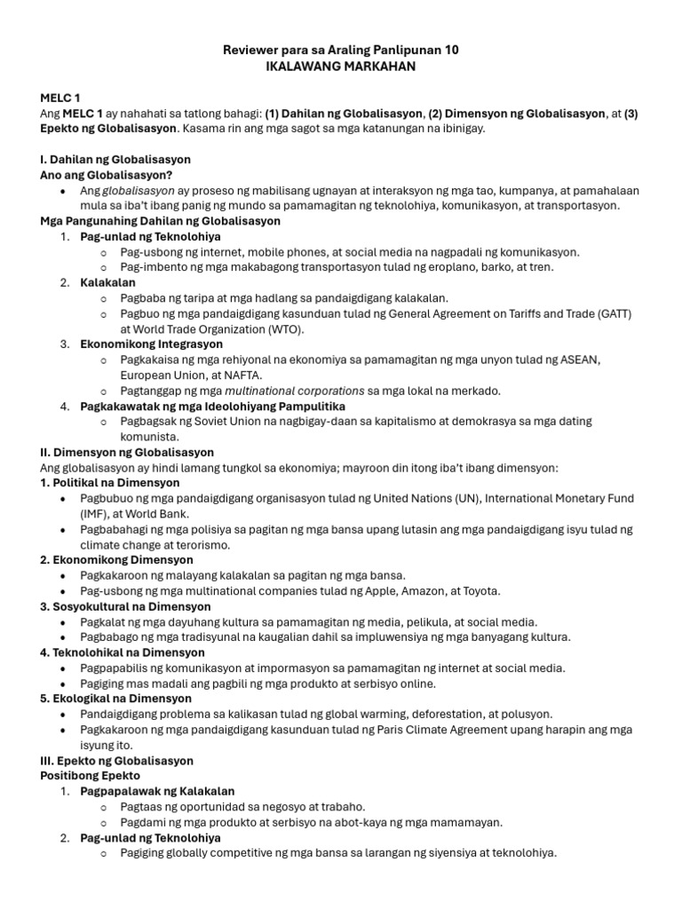 Q2-Reviewer-para-sa-Araling-Panlipunan-10 | PDF