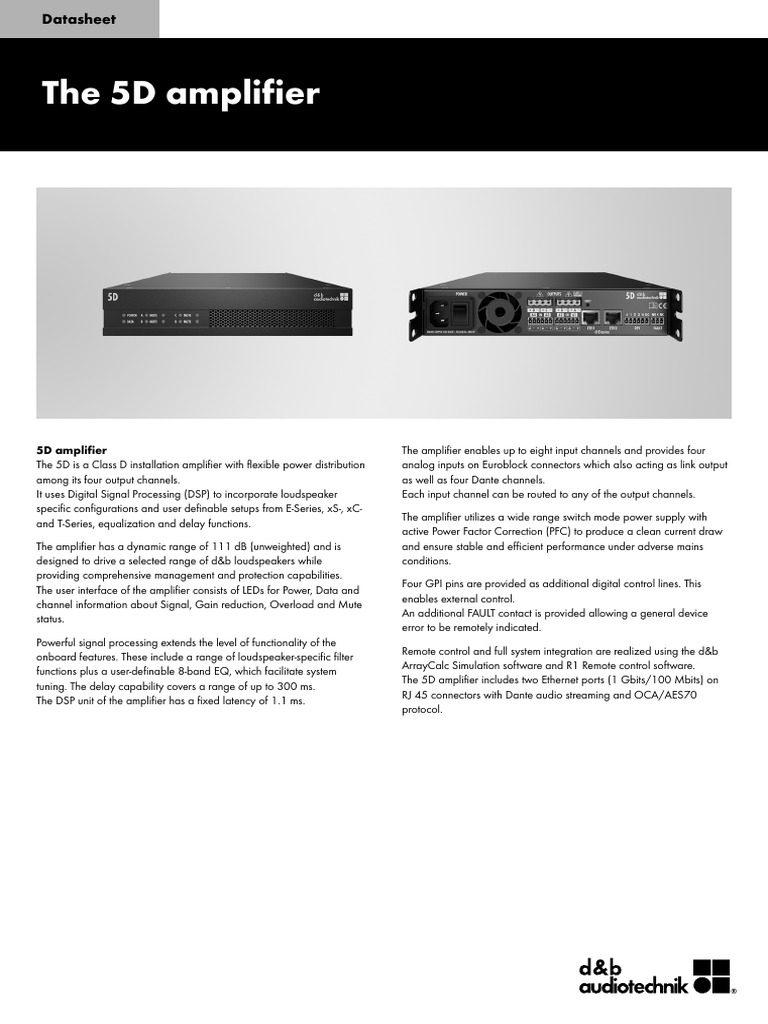 Dbaudio-Datasheet-5d-1.1-En | PDF | Amplifier | Equalization (Audio)