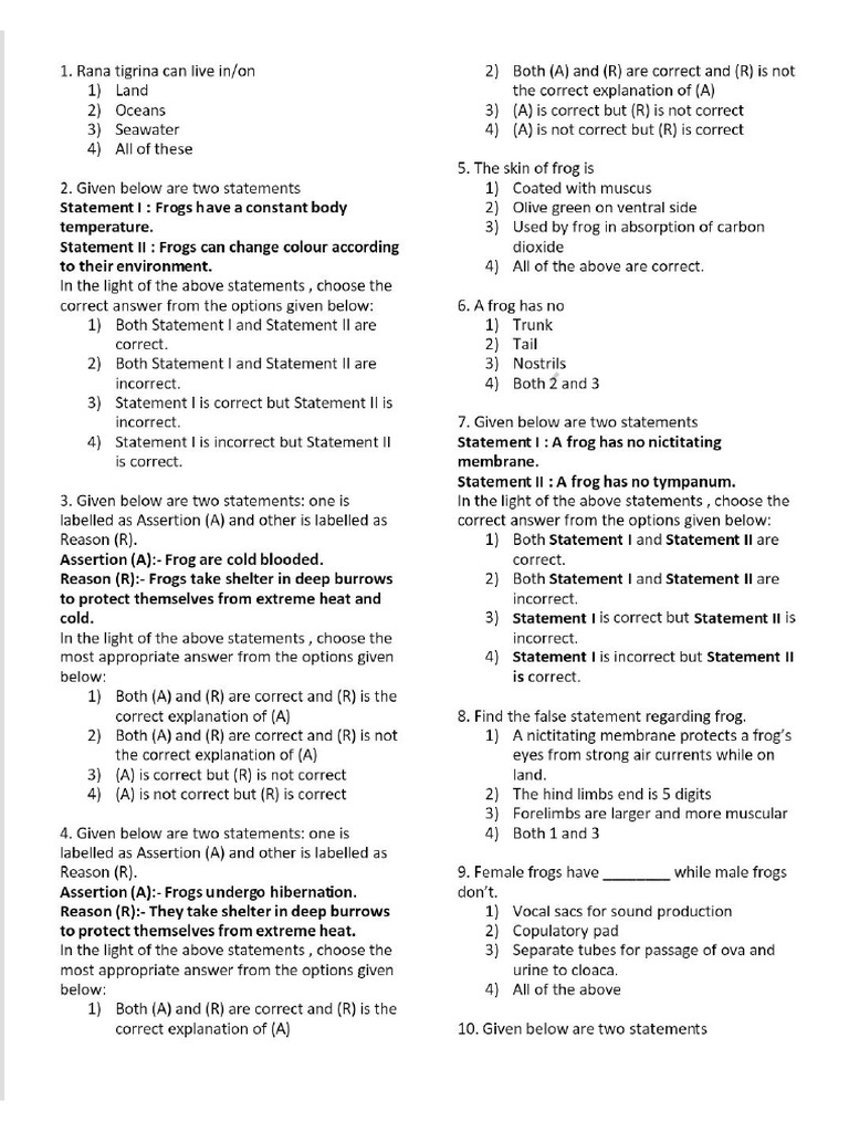 Frog MCQ 55 Ques | PDF