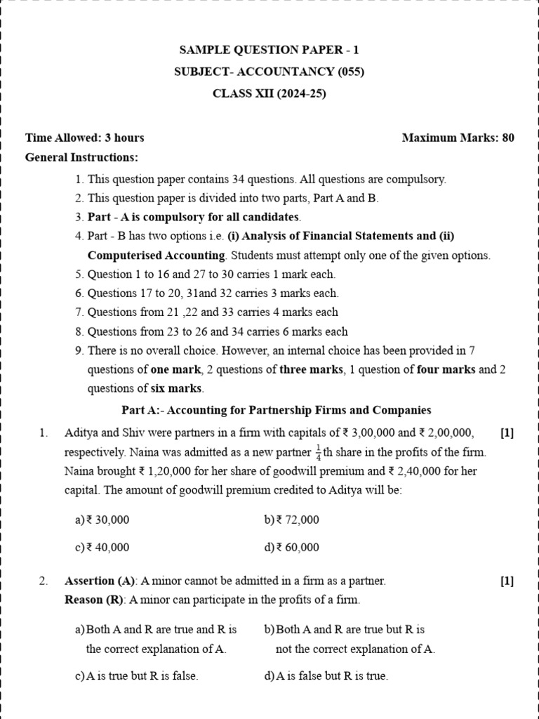 Class XII Accountancy Sample Paper 2024 | PDF | Balance Sheet | Investing