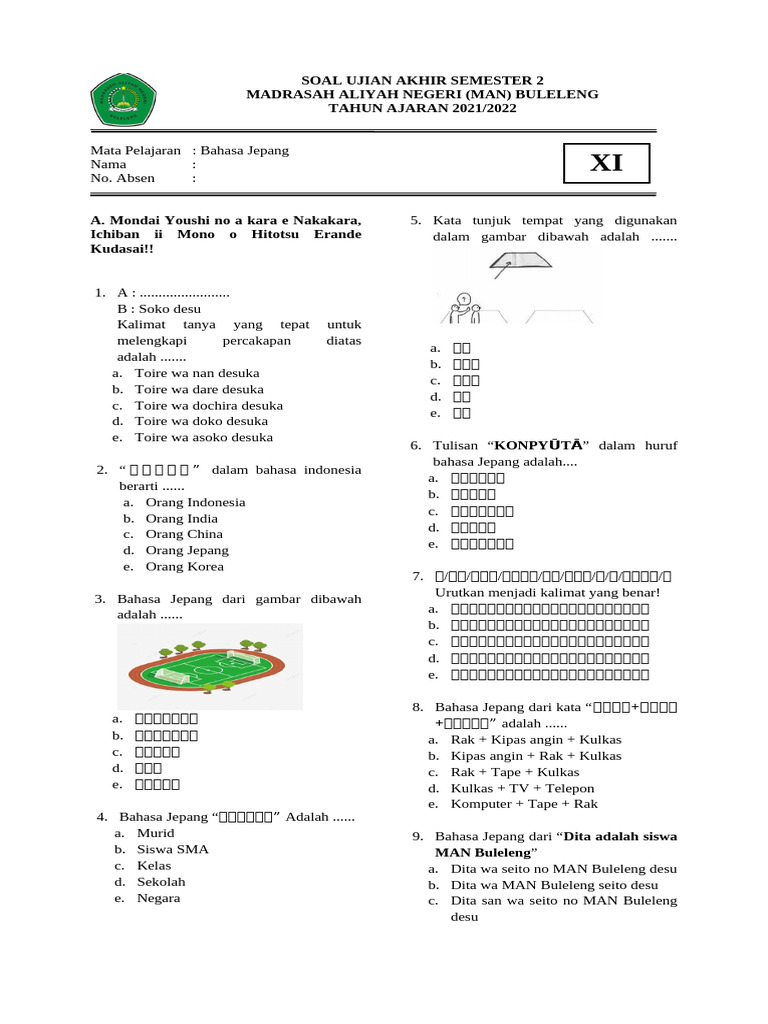 Soal Pas BJ Xi | PDF