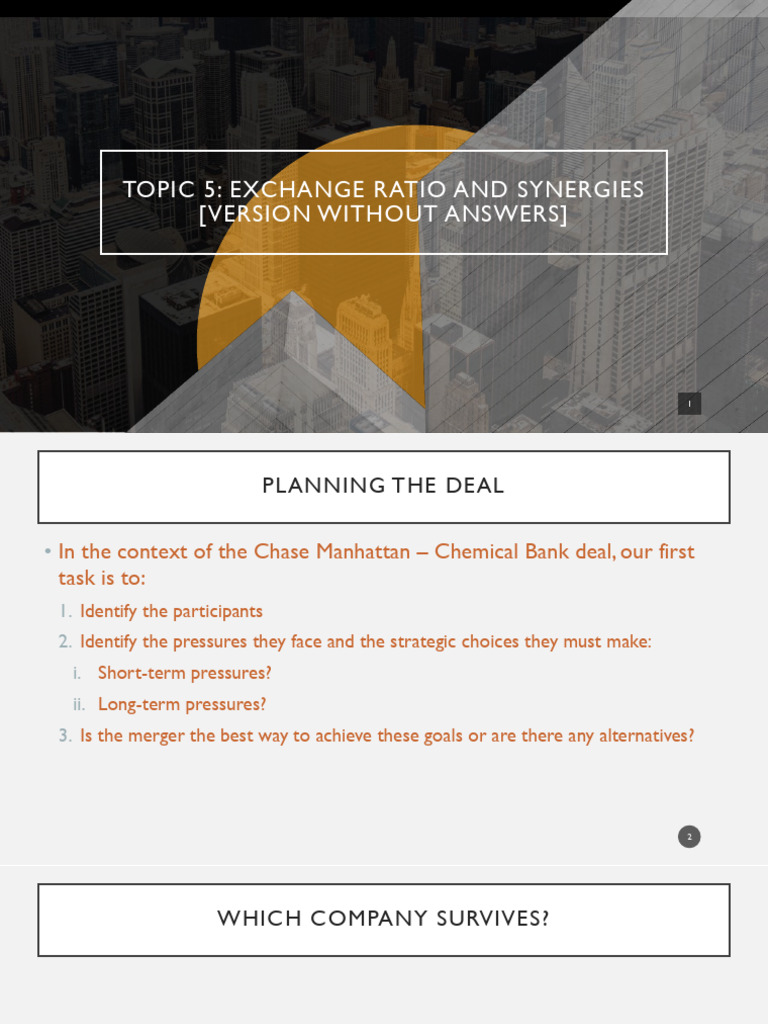Topic 5 Exchange Ratio and Synergies Without Answers | PDF | Mergers ...