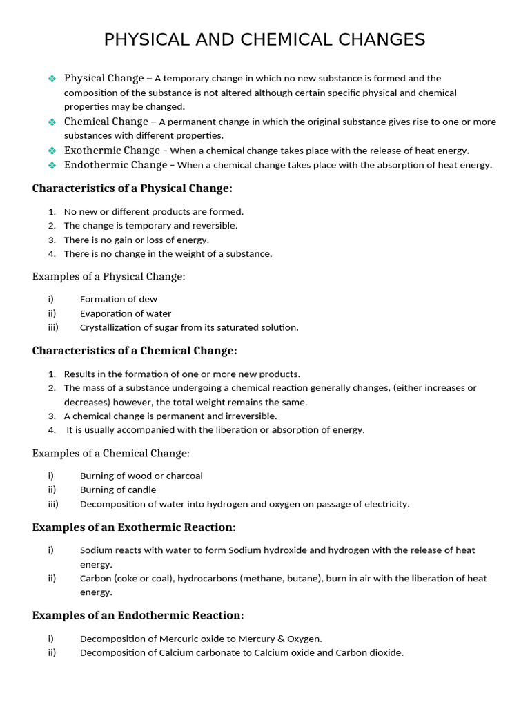 Physical vs. Chemical Changes Explained | PDF