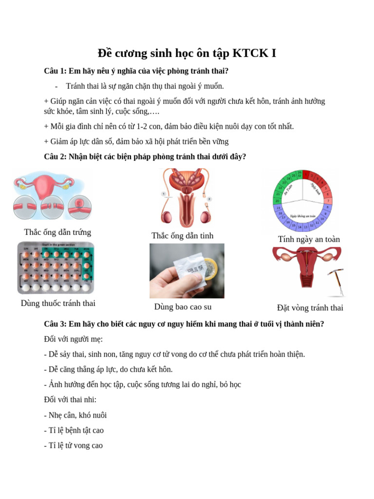 Đề cương sinh học ôn tập KTCK I | PDF