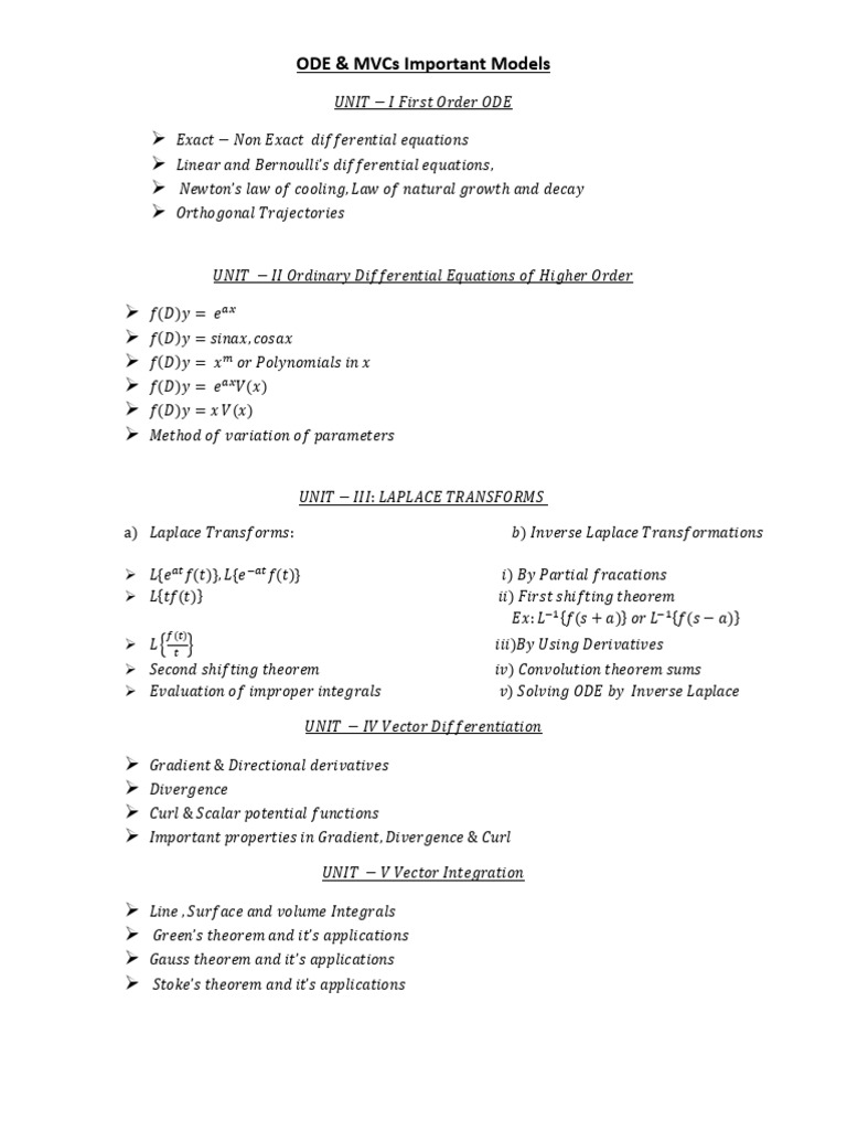 R22 ODE & VCs Important Models | PDF