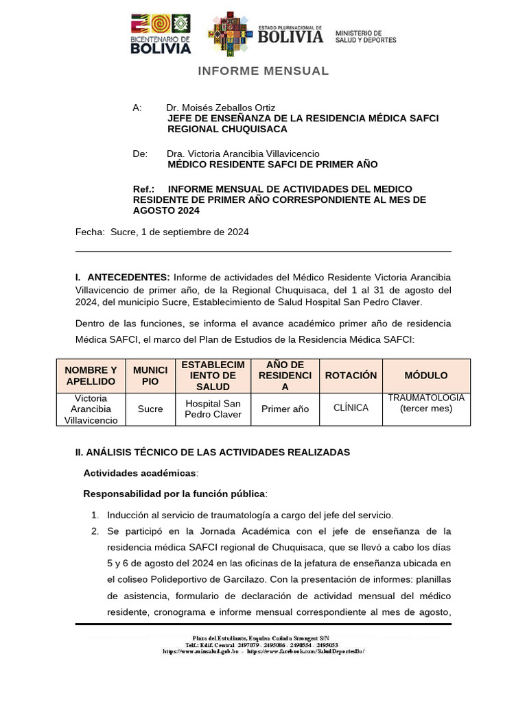 7.informe Mensual Agosto | PDF | Traumatologia | Cuidado de la salud