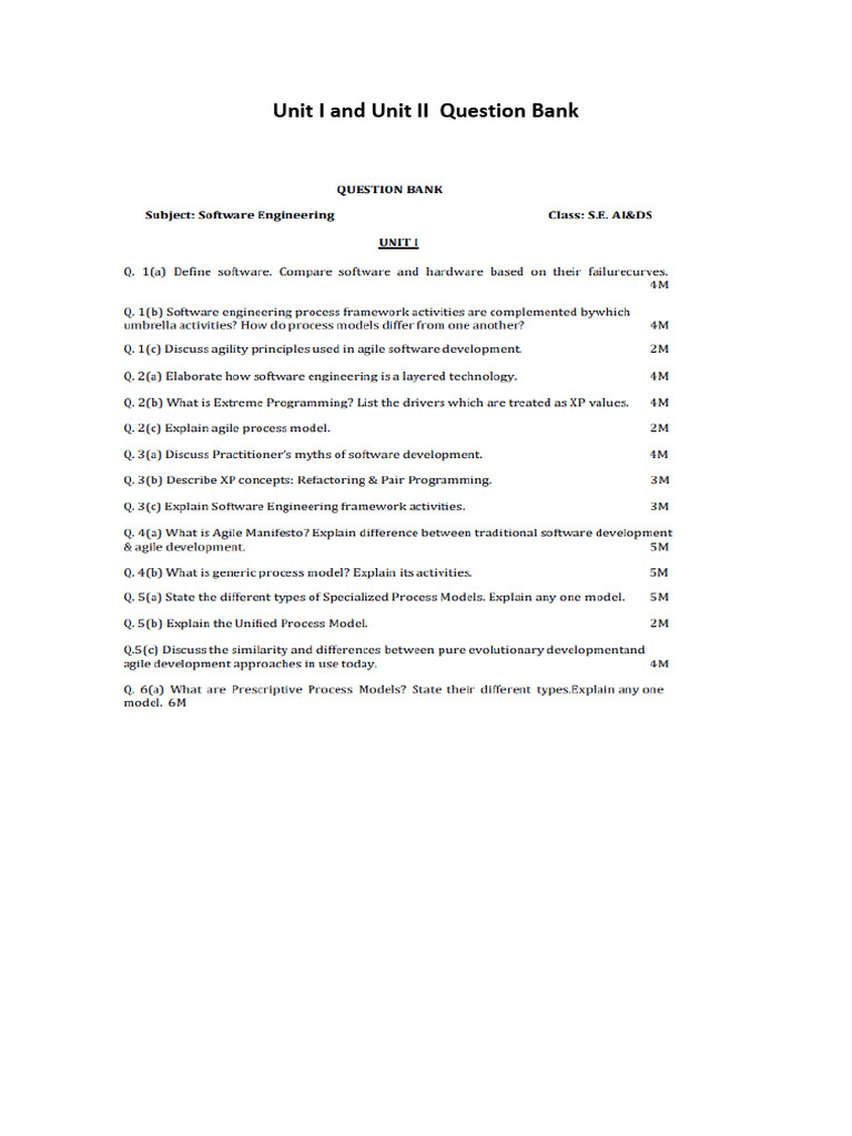 Unit I and Unit II Question Bank | PDF