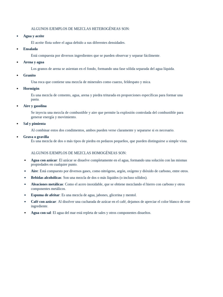 Algunos Ejemplos de Mezclas Heterogéneas Son | PDF