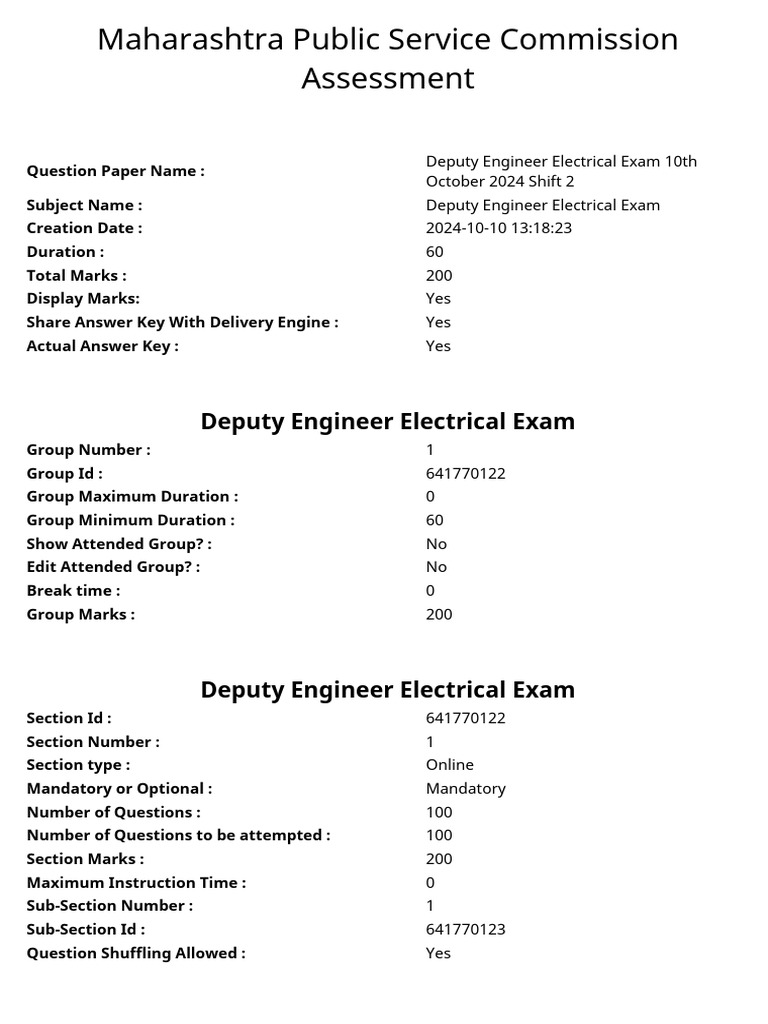 Deputy Engineer Electrical Exam | PDF | Multiple Choice | Methodology