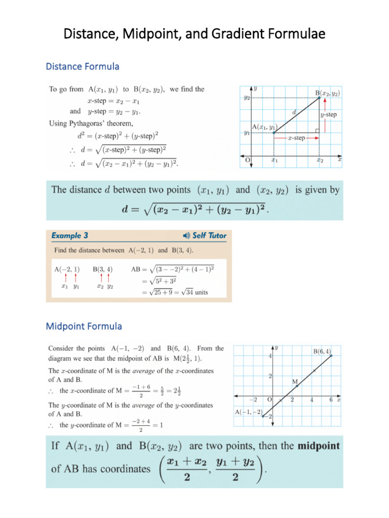 1.1 Distance Midpoint and Gradient Formulae | PDF