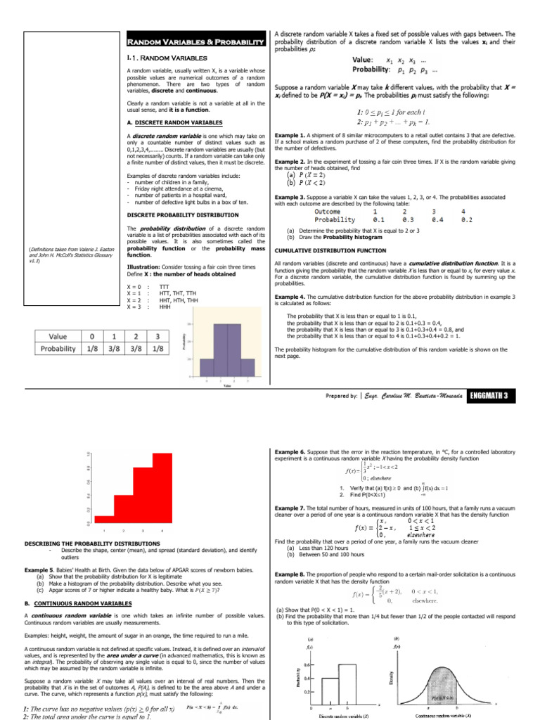 Enggmath 3 Random Variables Handouts | PDF | Probability Distribution | Random Variable