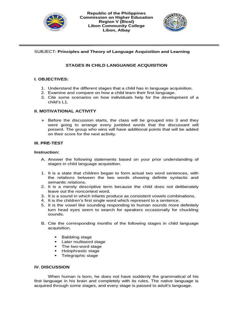 Stages in Child Language Acquisition MC ELT 1 102223 | PDF | Language ...