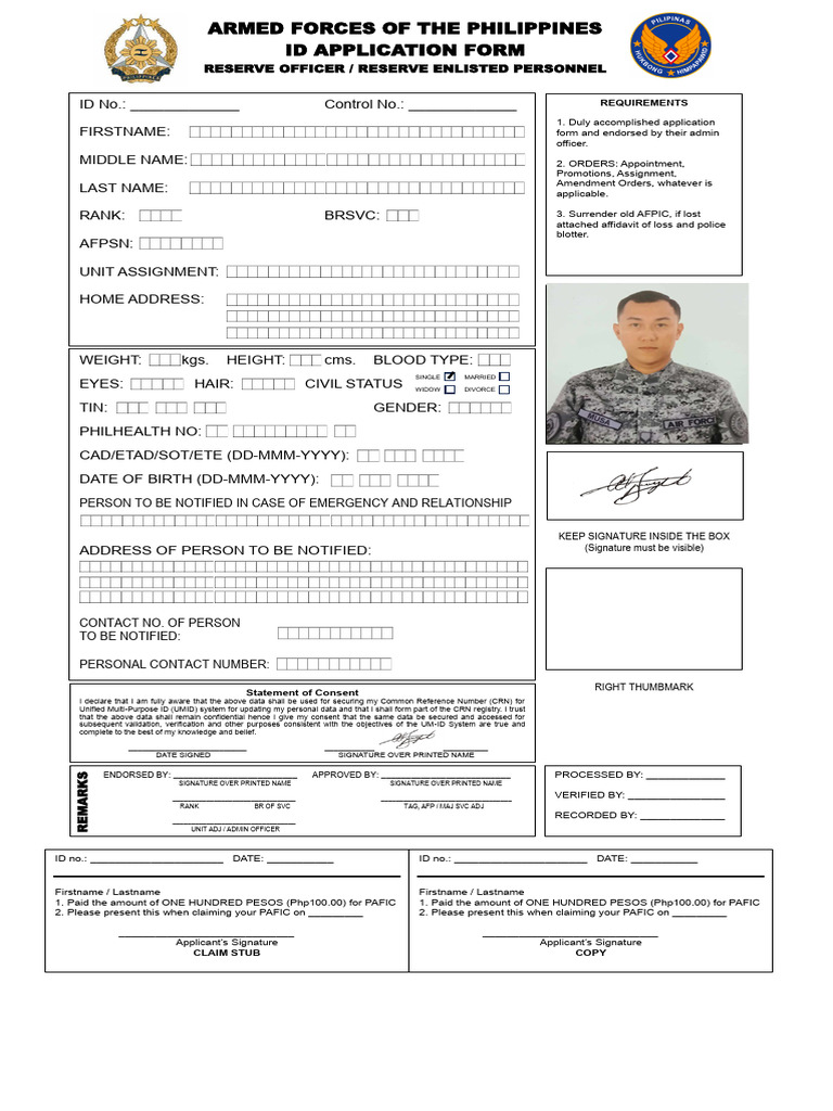 AFP ID Application Form Template | PDF