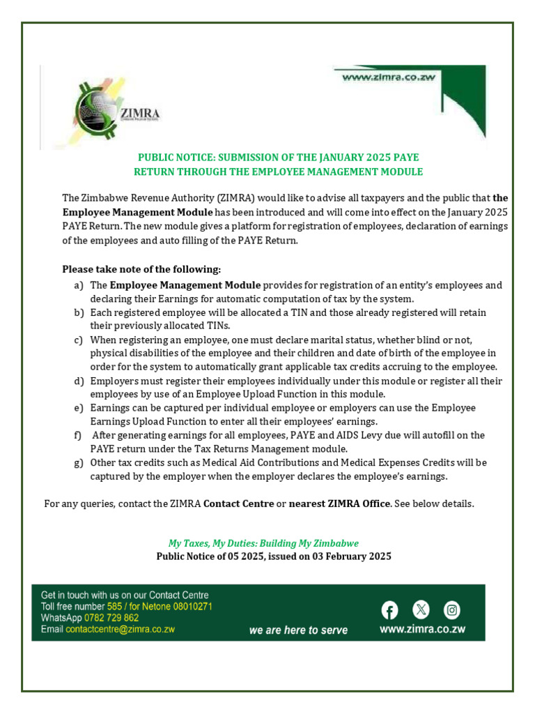 Public Notice 05 of 2025 Submission of New PAYE Return | PDF