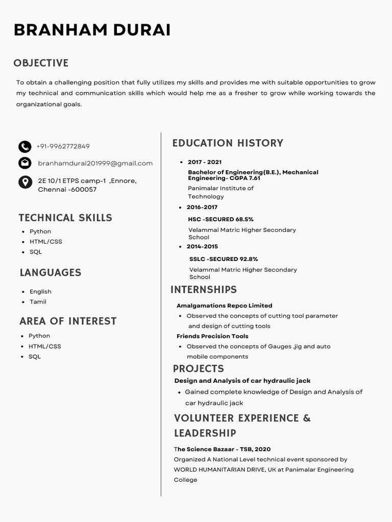 Branham Durai Resume Main | PDF