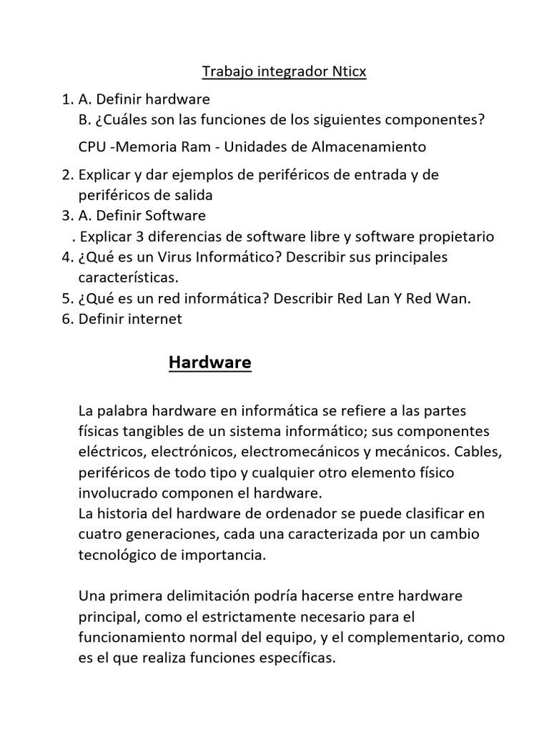 Trabajo Integrador Nticx | PDF | Hardware de la computadora | Periférico