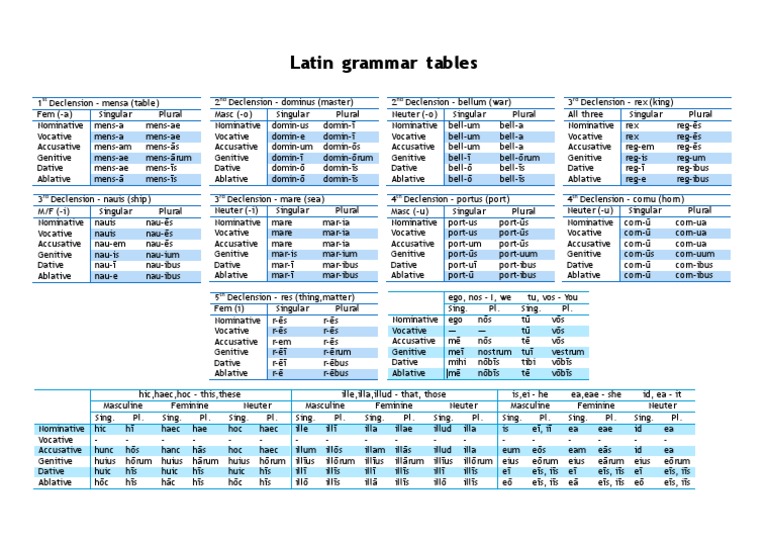 Latin Grammar Tables | PDF
