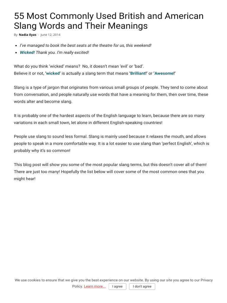 55 Most Commonly Used British and American Slang Words and Their ...