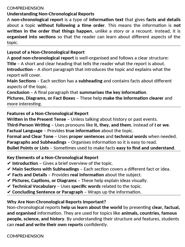 Non Chronological Report Explained Year 3 | PDF | Paragraph | Reading ...