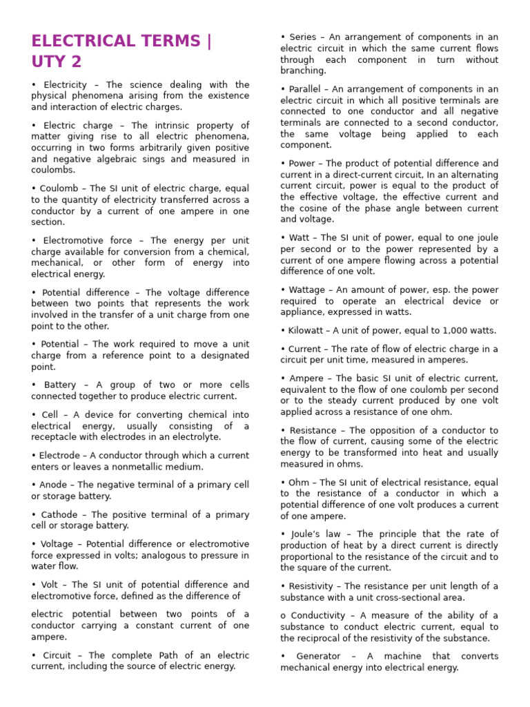 Essential Electrical Terminology Guide | PDF | Electrical Wiring ...